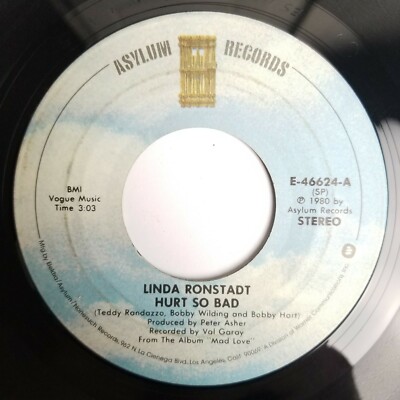 Linda Ronstadt Hurt So Bad / Justine 45RPM Asylum E-46624 | eBay