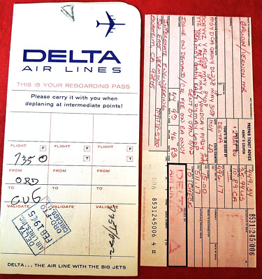 Delta Airlines Ticket Jacket With Route Map and hand-written Ticket MSY ...