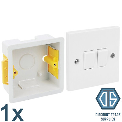 1x Double Light Switch 2 Gang 2 Way 10A and 35mm Dry Lining Fast Fix ...