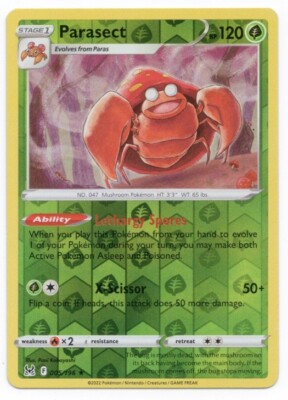 Parasect Reverse Holo Rare (005/196) Pokemon Lost Origin SWSH11 (5 ...