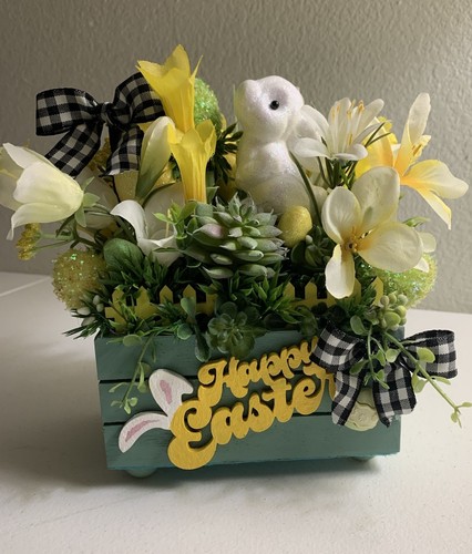Easter Spring Mini Wood Crate Garden Bunny Eggs Daisies Tiered Tray ...