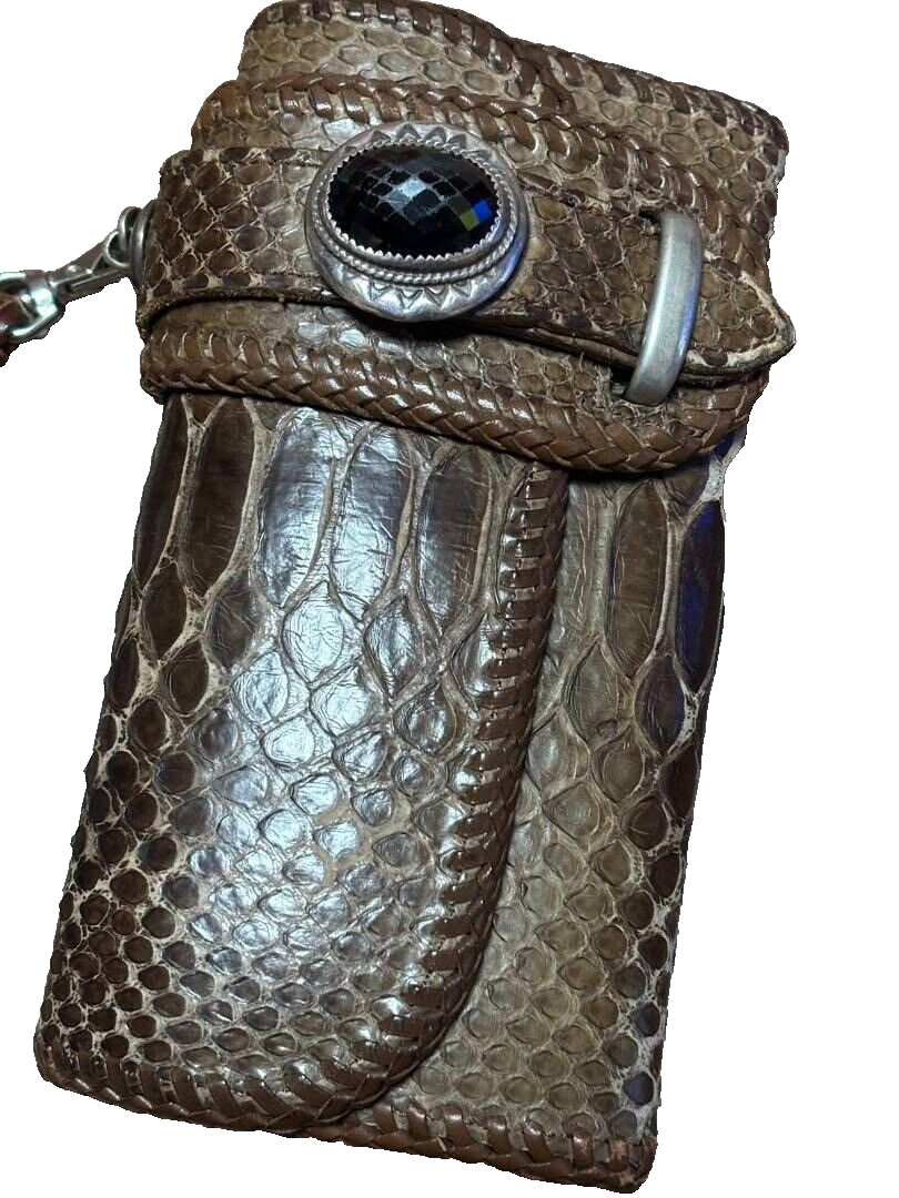 ALZUNI Back Cut Python Natural Color Biker Wallet Handmade Rare Design ...