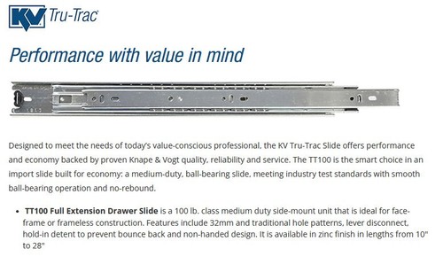 18" full extension drawer slides side mount KV Tru -Trac TT100B | eBay