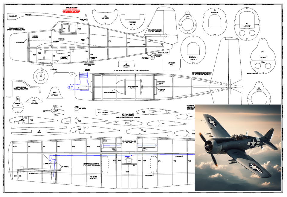 Grumman F4F-3 Wildcat 45" WS RC Airplane Kit Laser Cut Balsa Ply Short ...