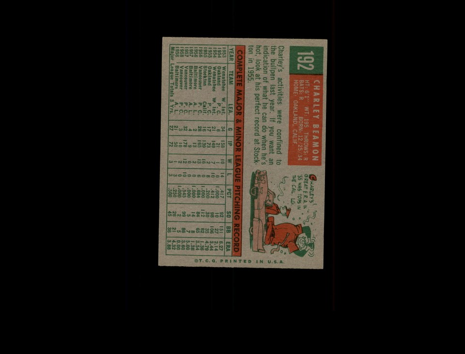 1959 Topps 192 Charlie Beamon RC EX #D921323 | eBay