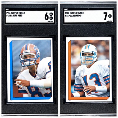1986 Topps Sticker 168 Andre Reed ROOKIE SGC 6 & 219 Dan Marino SGC 7 ...