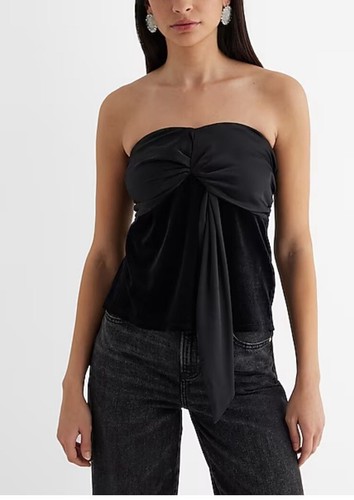 Express Black Satin Velvet Strapless Tucked Bow Tube Top NWT Size S | eBay
