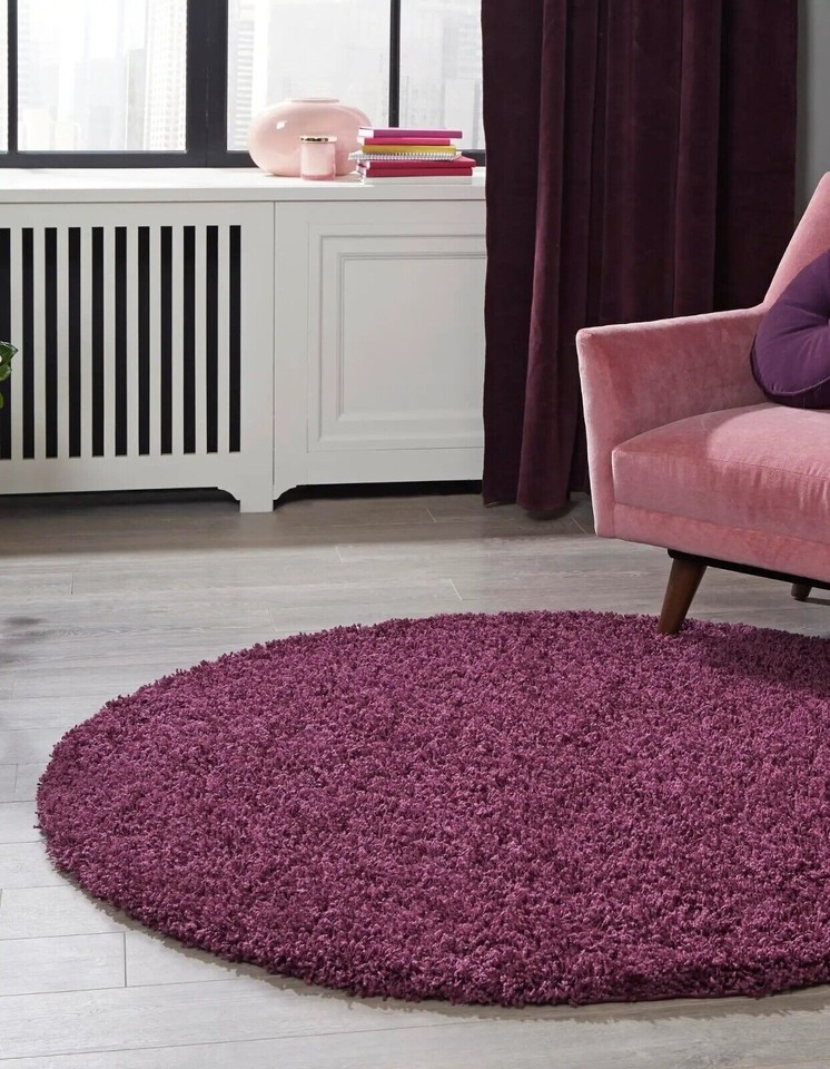 MODERN Circle Round Verona Shaggy Rugs Thick Pile Floor Round Mats Area ...