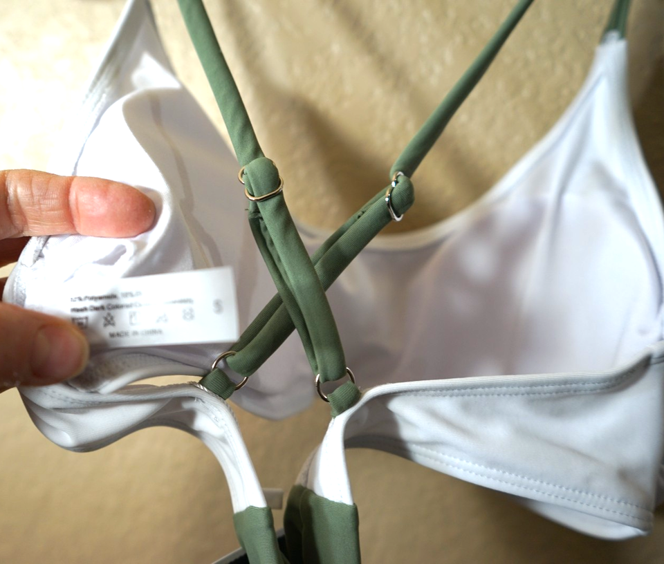 Sherry DC small white two piece bikini with green back tie | eBay