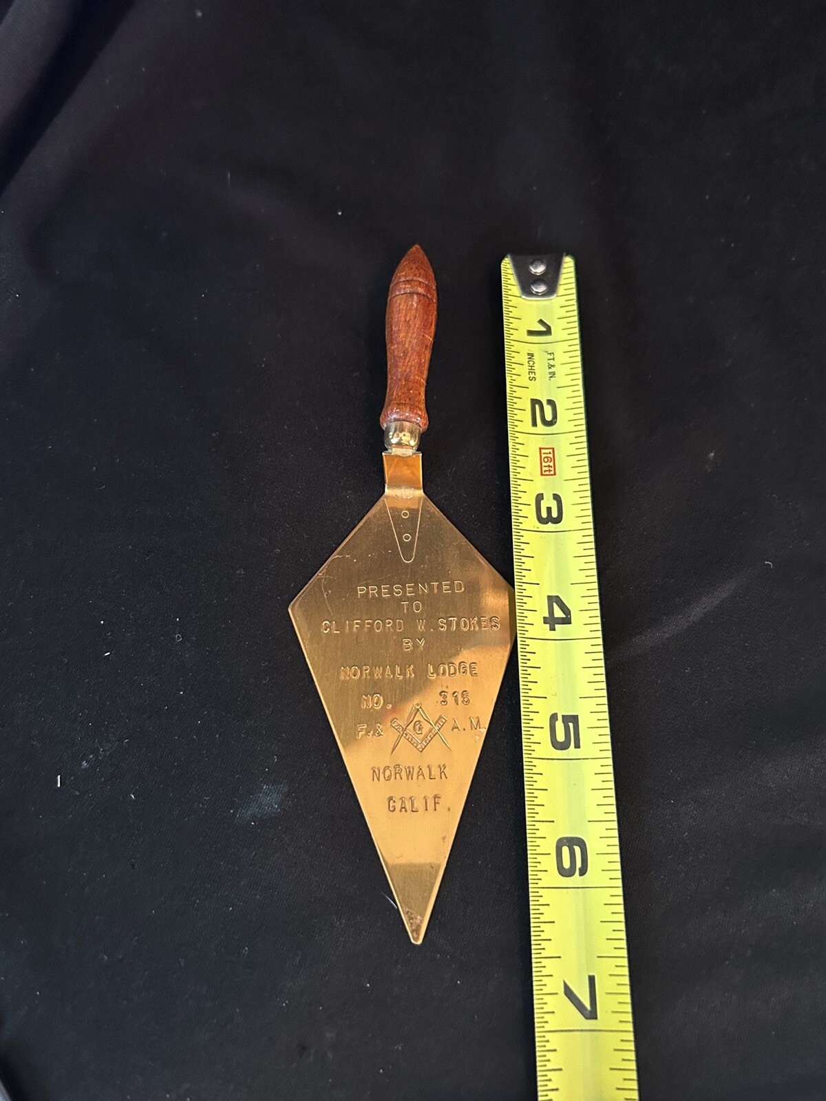 Vintage Free Mason Masonic Norwalk Lodge California Mini Trowel Award ...