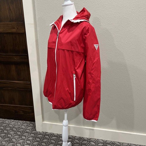 Guess Men's Hooded Rain Jacket Red Classic Capsule Athleisure ...