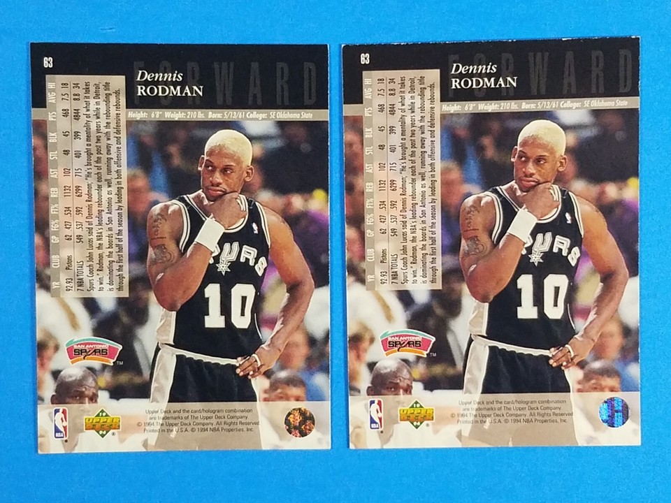 1994-95 UPPERDECK ELECTRIC COURT #63 DENNIS RODMAN VARIATION AND ...