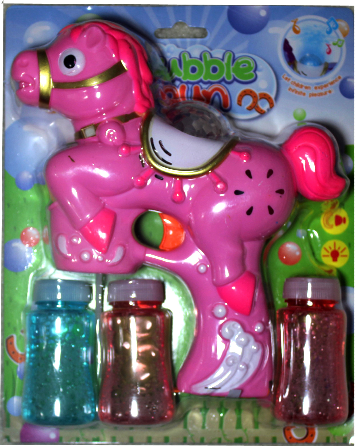 PINK HORSE T Bubble Gun Blower Blaster with Flashing LED Lights & Music ...