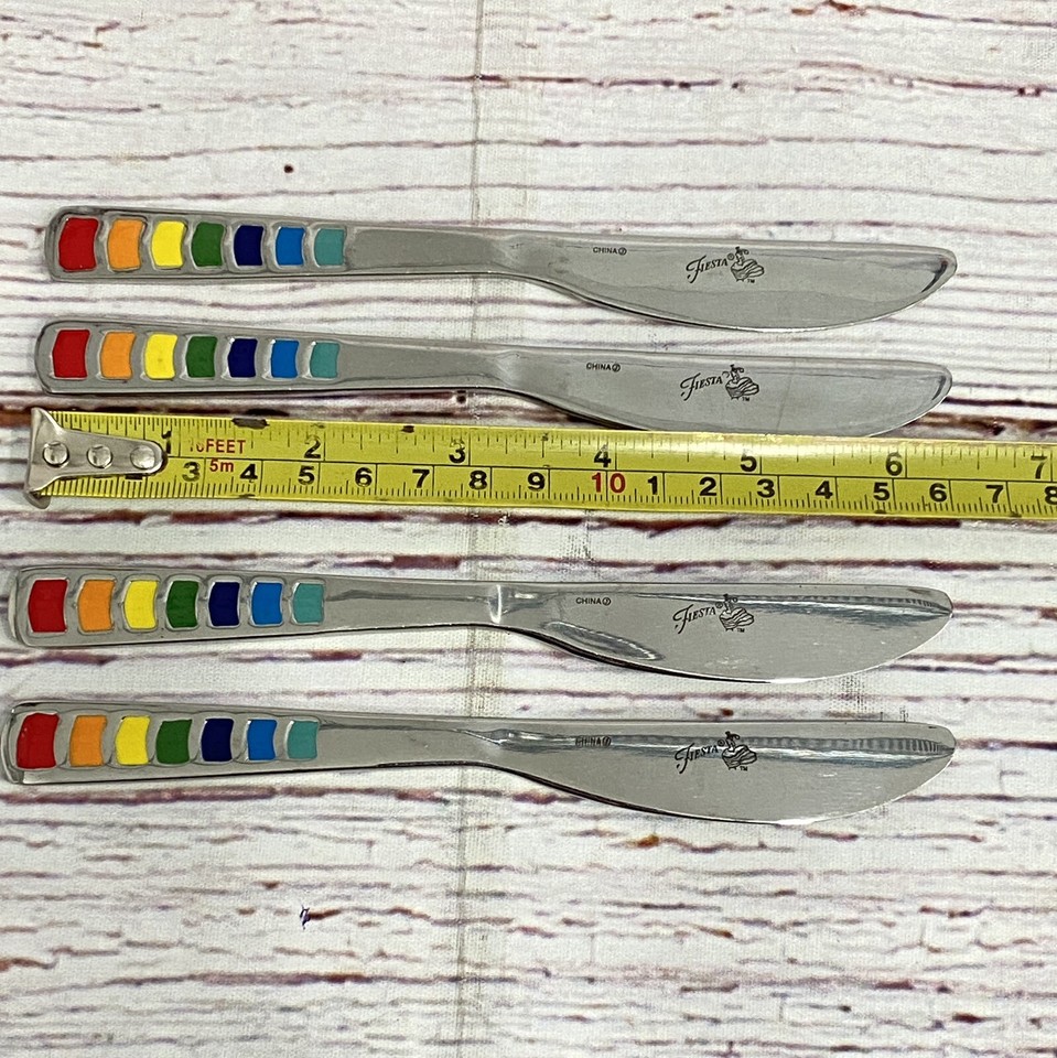 4 Vintage Fiestaware Dinner Knives Rainbow Masquerade Flatware ...