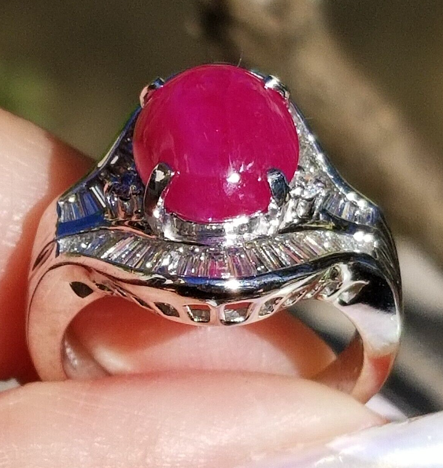 Stunning Ruby Cabochon VS Diamond Heavy Platinum ring | eBay