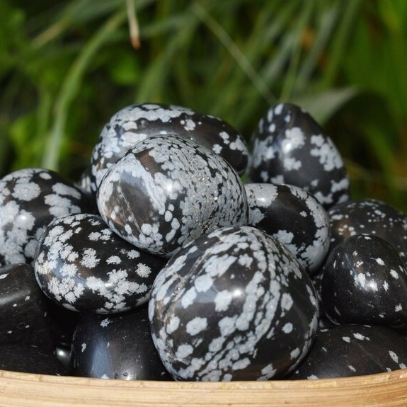1 Pcs Snowflake Obsidian Tumbled Pocket Stone Polished Tumble Pocket ...