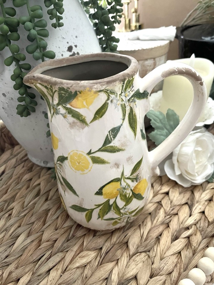 Lemon Pitcher Hand Painted Distressed Style Kitchen Decor | eBay