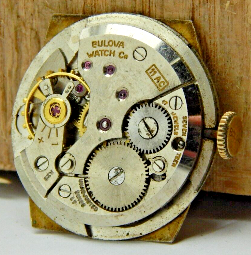 Vintage 1957 Bulova 11AC 17 Jewel men's wrist watch movement with dial ...