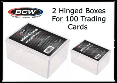 2 BCW Hinged Boxes Holds 100 Trading Cards Each w/ Snaplock Clear ...