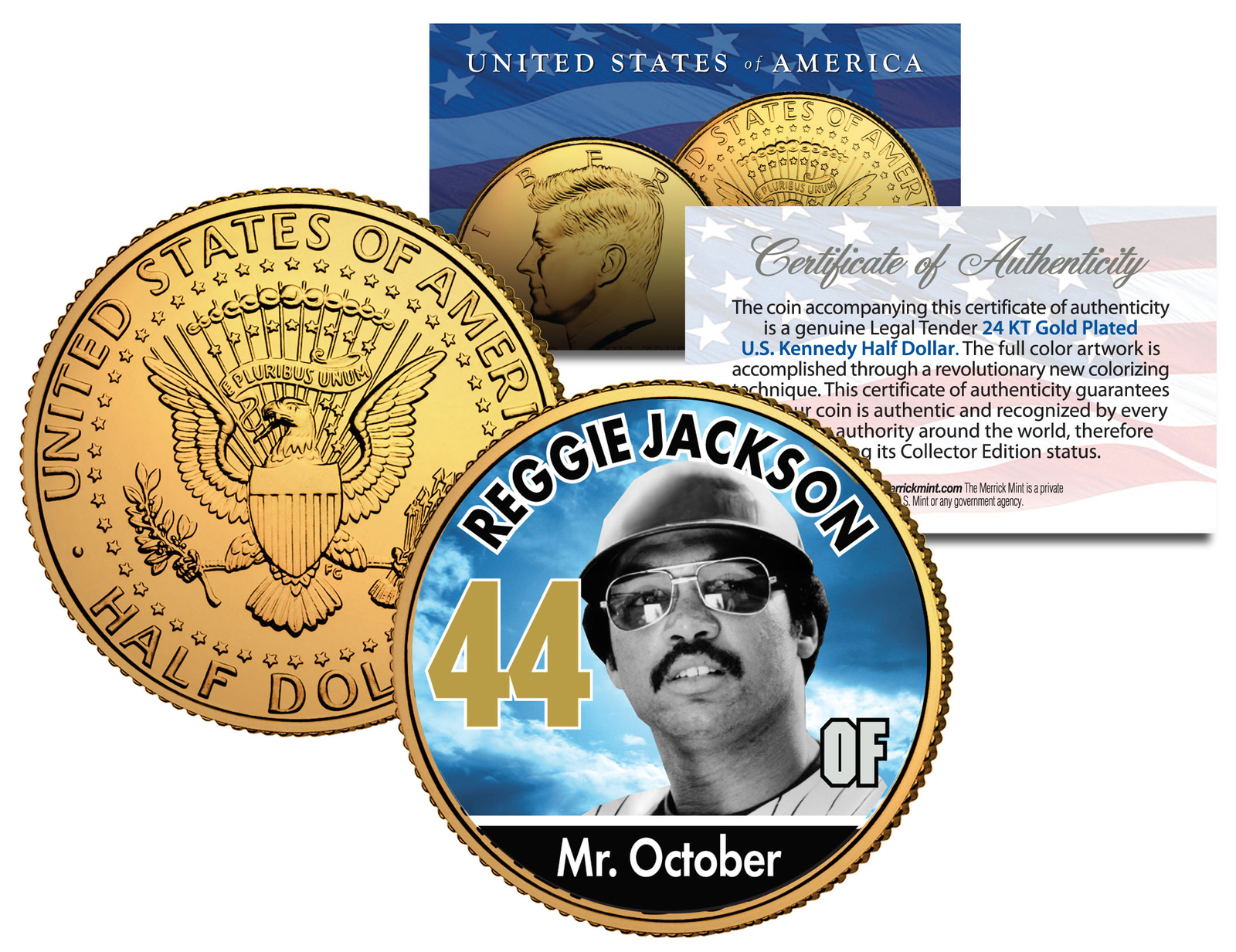 REGGIE JACKSON ** Baseball Legends ** JFK Half Dollar 24K Gold Plated U ...
