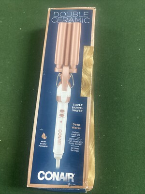 Conair Double Ceramic 3 Barrel Curling Iron, Hair Waver, Create Beachy ...