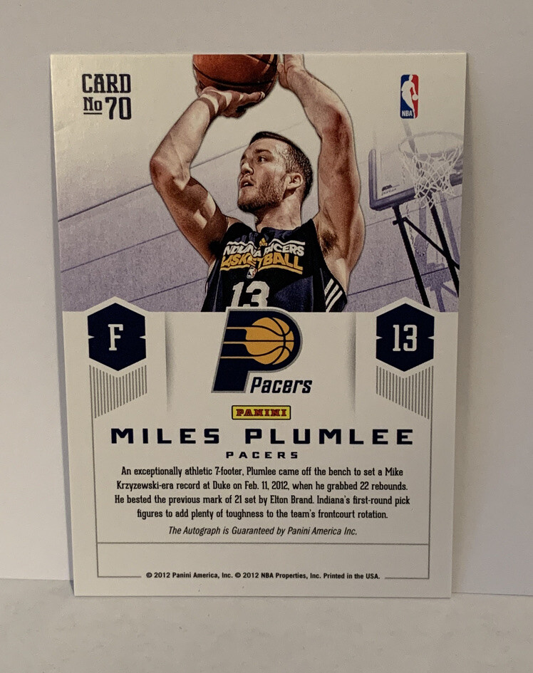Miles Plumlee 2012-13 Prestige Prestigious Picks Autographed Indiana ...