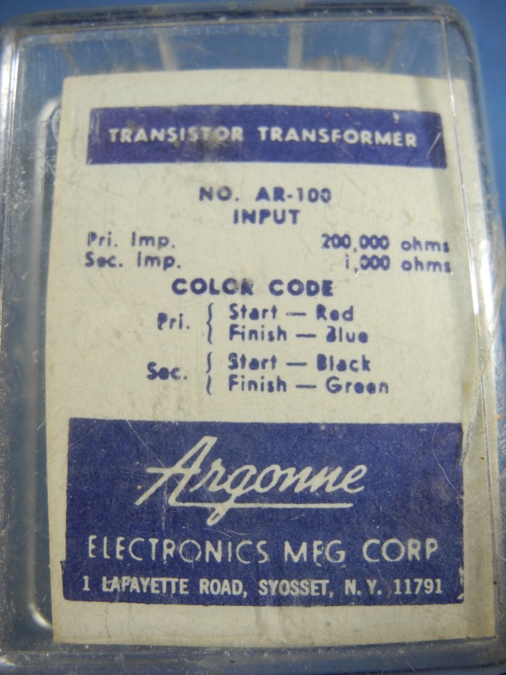 ARGONNE NO. AR-100 TRANSISTOR TRANSFORMER PRI 200K SEC 1K (FREE ...