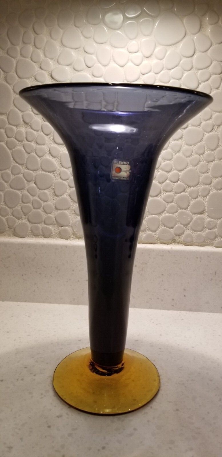 Large Vintage Blenko Glass Purple and Topaz Trumpet Vase 11.5" Tall EUC ...