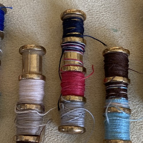 Little Tiny Mini Brass Antique Vintage Thread Spools Lot Of 5-2” Length ...