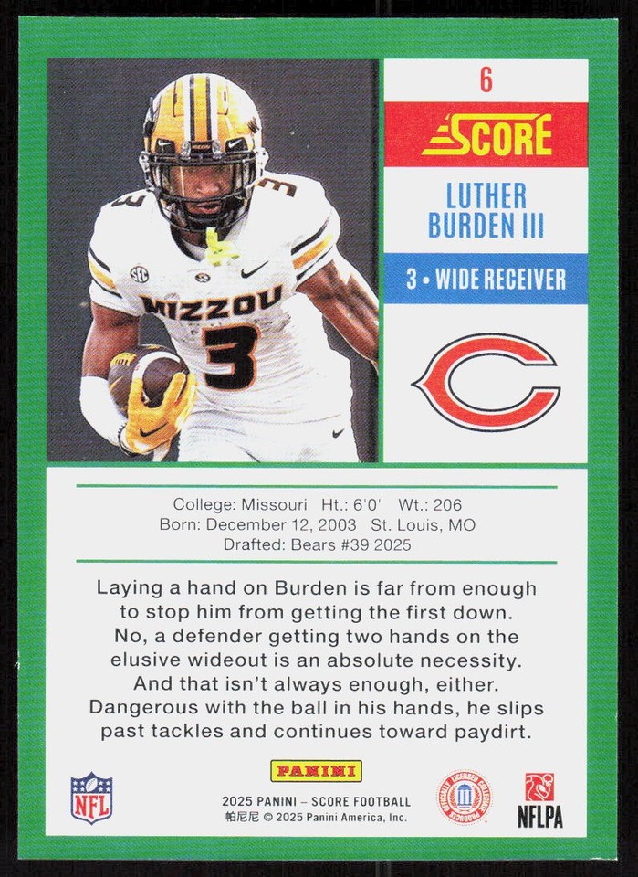 2025 Score Luther Burden III Retro Rookie Bears RC | eBay