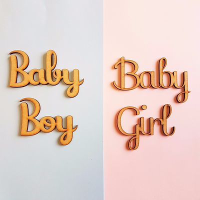 "Baby Boy or Baby Girl" Script Words 50mm Wooden MDF Phrase New Born ...