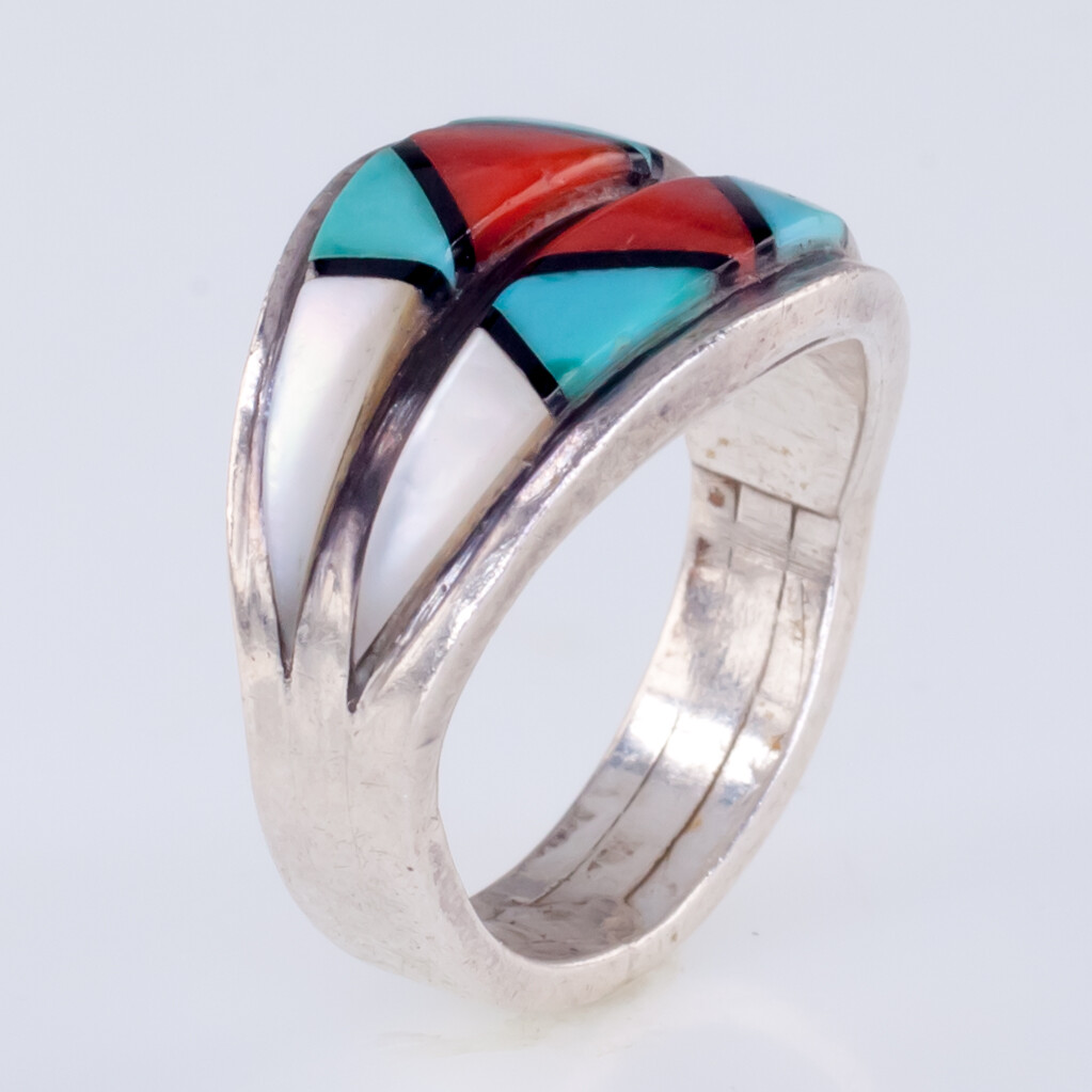 Teme Sunburst Lapidary Inlay Sterling Silver Ring Size 5.5 Gorgeous | eBay