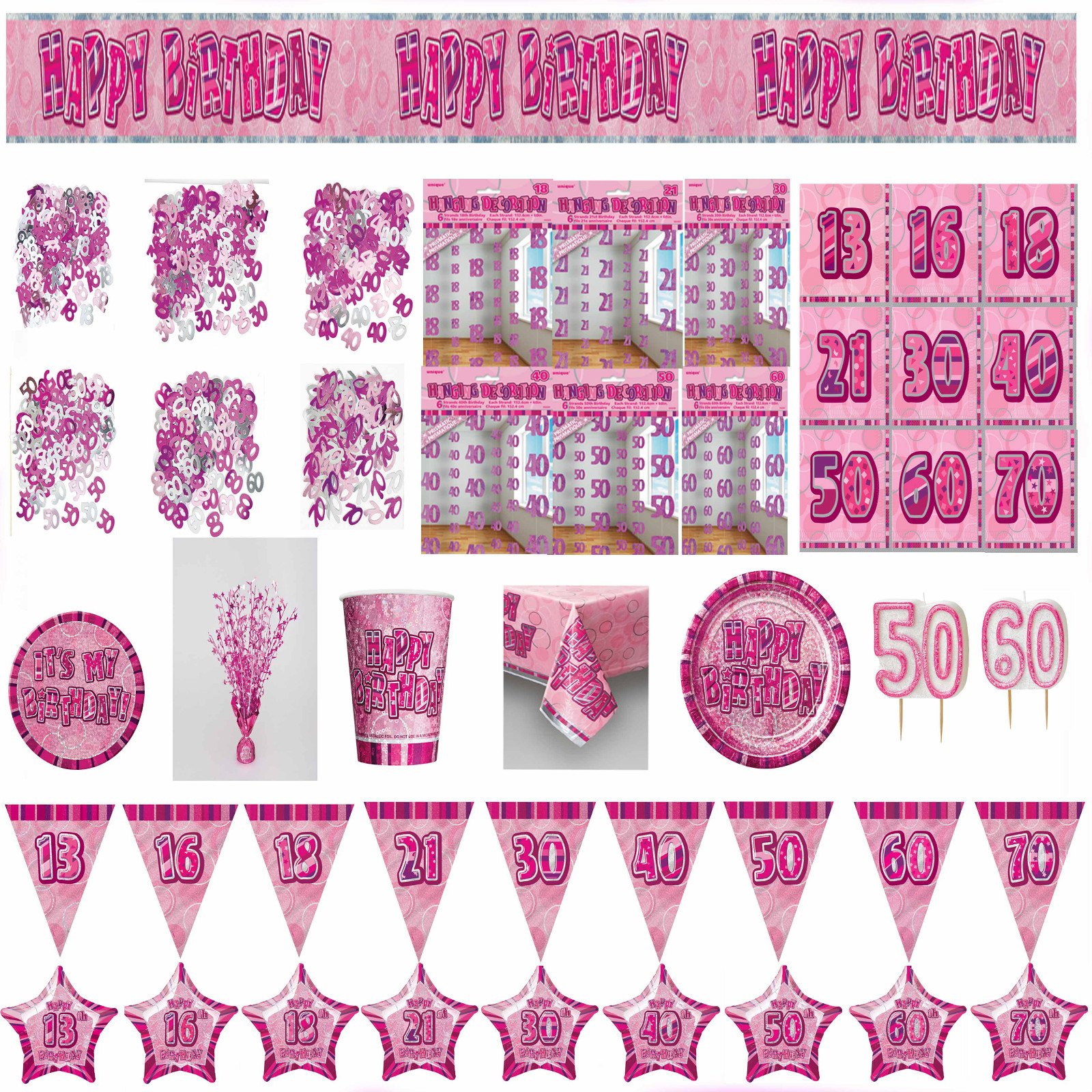 Pink Glitz Party Tableware Ages 13-100 Party Supplies Decorations ...