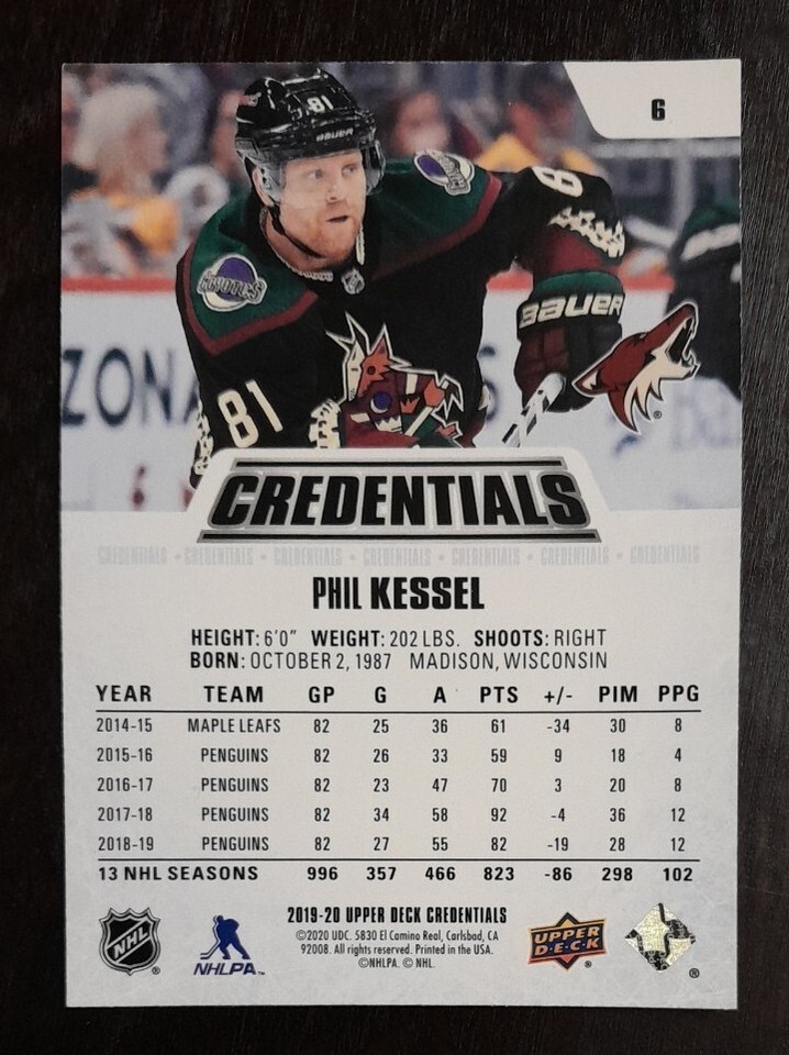2019 - 2020 Upper Deck Credentials Phil Kessel #6 Hockey Card | eBay