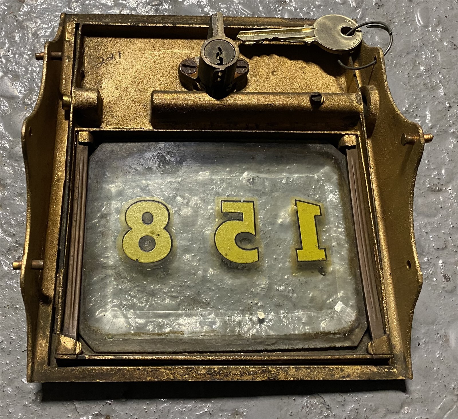1880's #2 size Antique Cast Brass USPS P.O Box Door #158 w/ key beveled ...