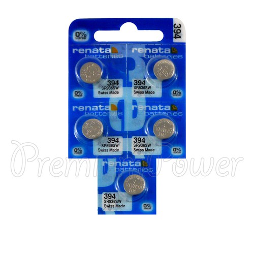 5 x Renata 394 Silver oxide batteries 1.55V SR936W SR45 V394 Watch 0% ...