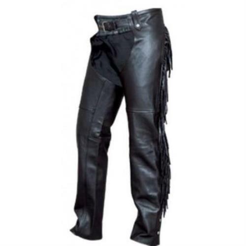 Ladies Leather Fringe Back Silver Hardwared Motorcycle Chaps | eBay