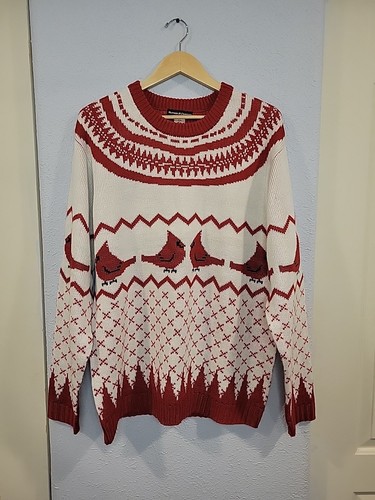 Womens Red Cardinal Ugly Christmas Sweater Thick Knit Size XL Blitzen ...