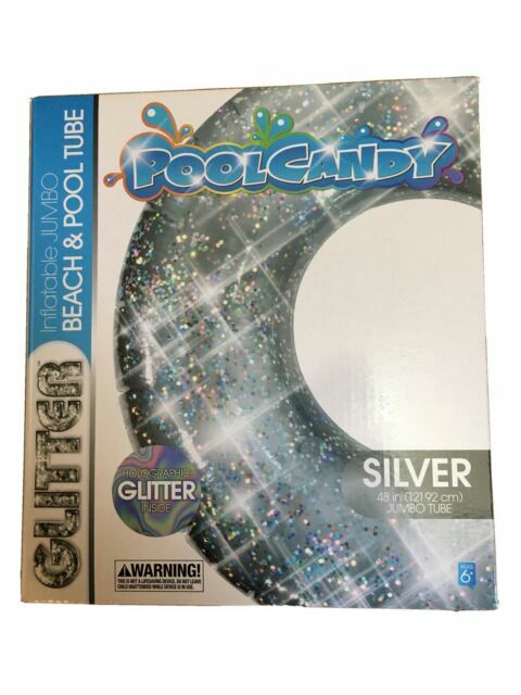 Pool Candy 48" JUMBO Inflatable Beach & Pool Tube in Silver Holographic ...