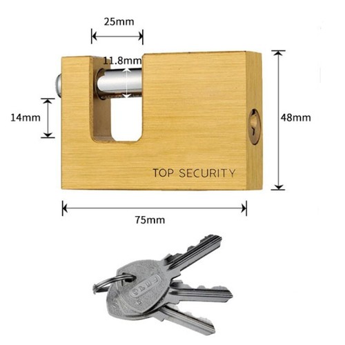Shrouded Monoblock Shutter Padlock 75mm Solid Brass Body High Security ...