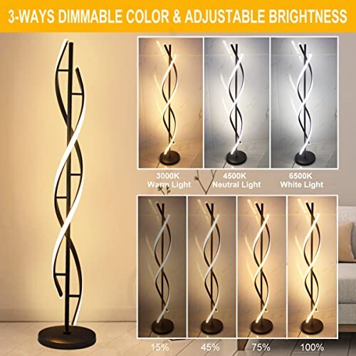 Modern Spiral Floor Lamps for Living Room, 40W LED Floor Lamp Black ...