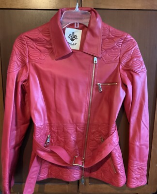 Embossed Red leather jacket women-small | eBay