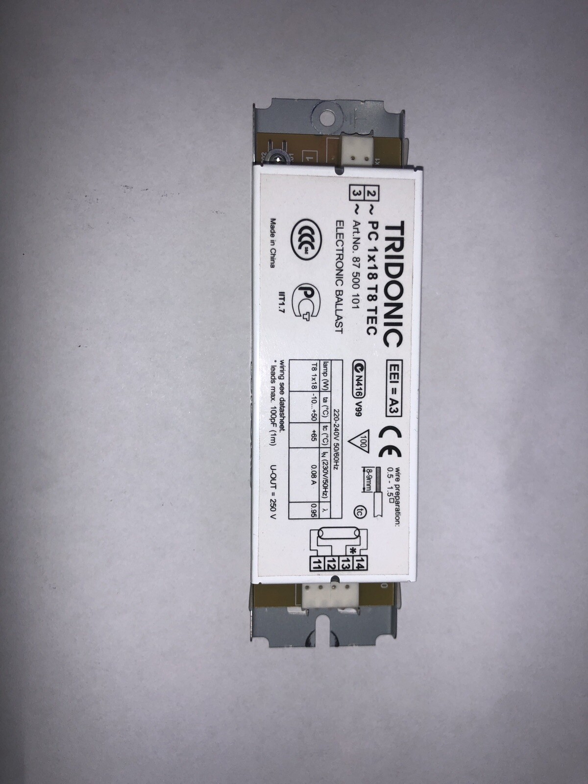 Tridonic Atco Electronic Ballast 1 x 18 watt T8 fluorescent tube lamp ...