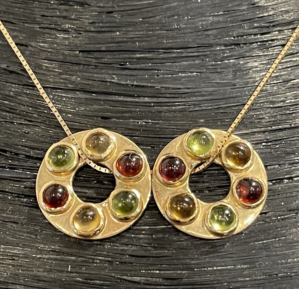 14K Solid Yellow Gold Bezel Amethyst Citrine Peridot Sphere Orb Pendant ...