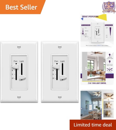 Ceiling Fan Light Control Switch 3 Speed Dimmer 120V No Neutral Wire ...