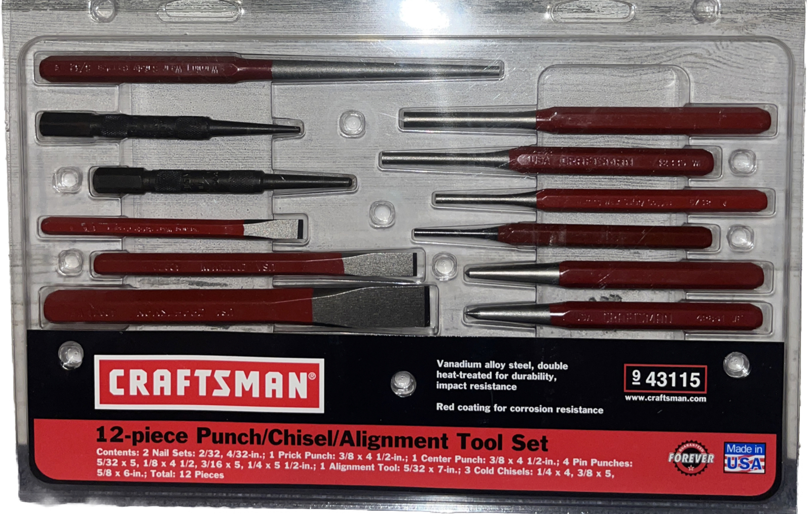 Craftsman 12pc Pin Center Punch Cold Chisel Alignment Tool Nail Set USA ...