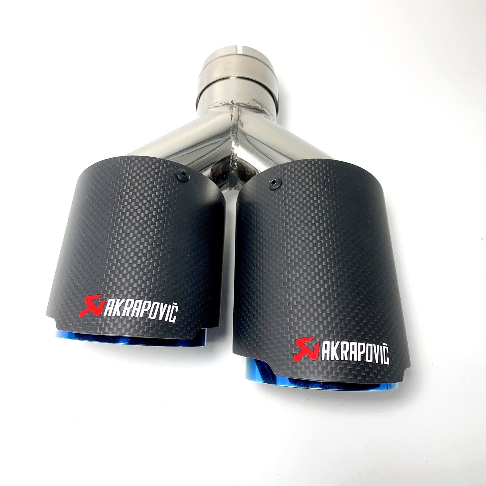 2PCS Akrapovic Carbon Fiber Blue Universal Exhaust Tip Dual Pipe OD:76 ...