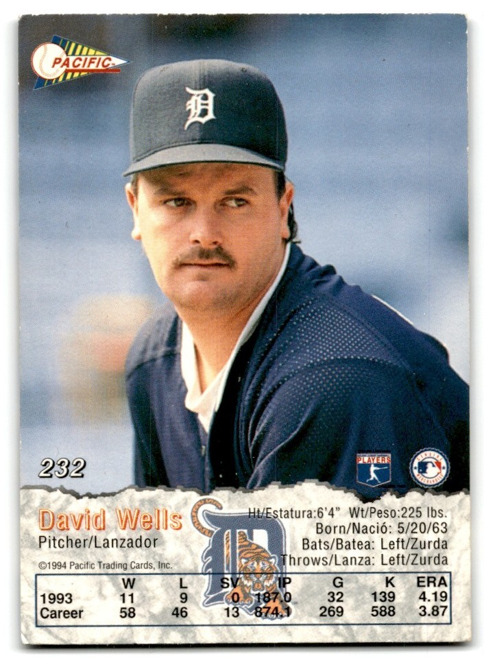 1994 Pacific Crown Collection David Wells Detroit Tigers #232 | eBay