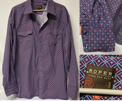 Roper Western Shirt Mens XL Purple Geometric Pearl Snap Cuff Cowboy ...