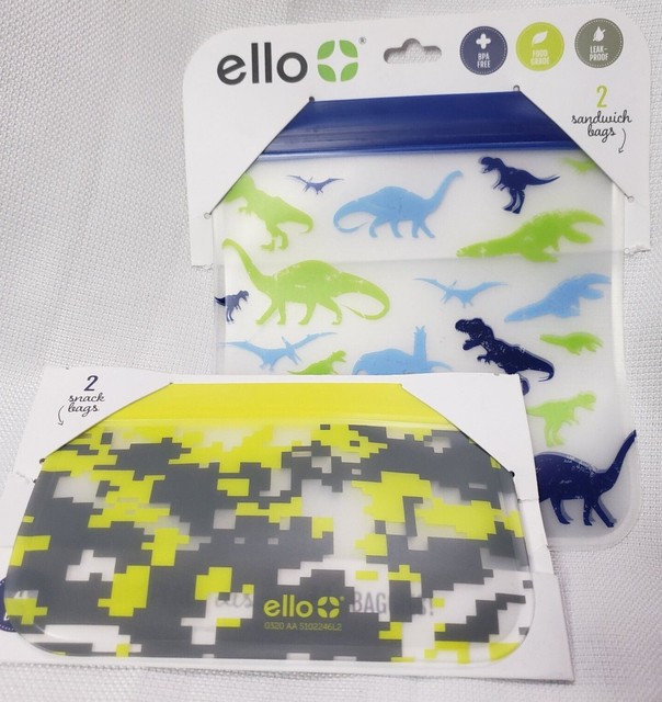 Ello Kids 4 Pack Reusable PEVA Leakproof 2 Lunch & 2 Snack Food Bags ...